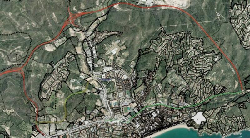 Mapa de Lloret amb la ronda de circumvalació traçada en color vermell ...